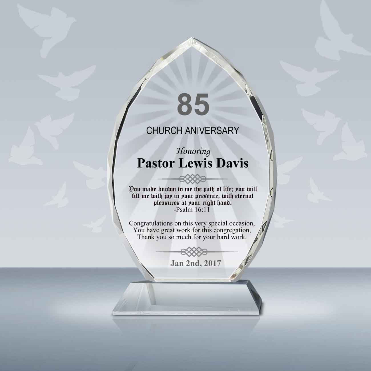 Church Pastor Goodcount 3D Crystal Etching Gift Award