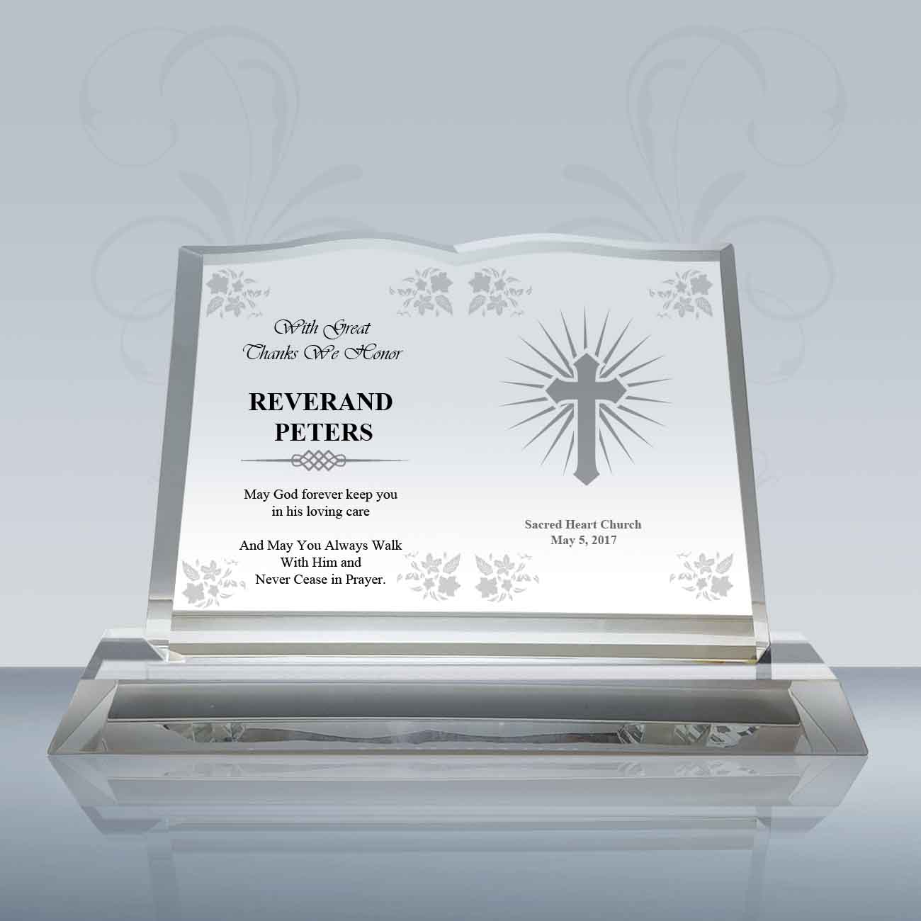 Pastor Appreciation Gift Crystal Book Plaque 004 Goodcount 3D