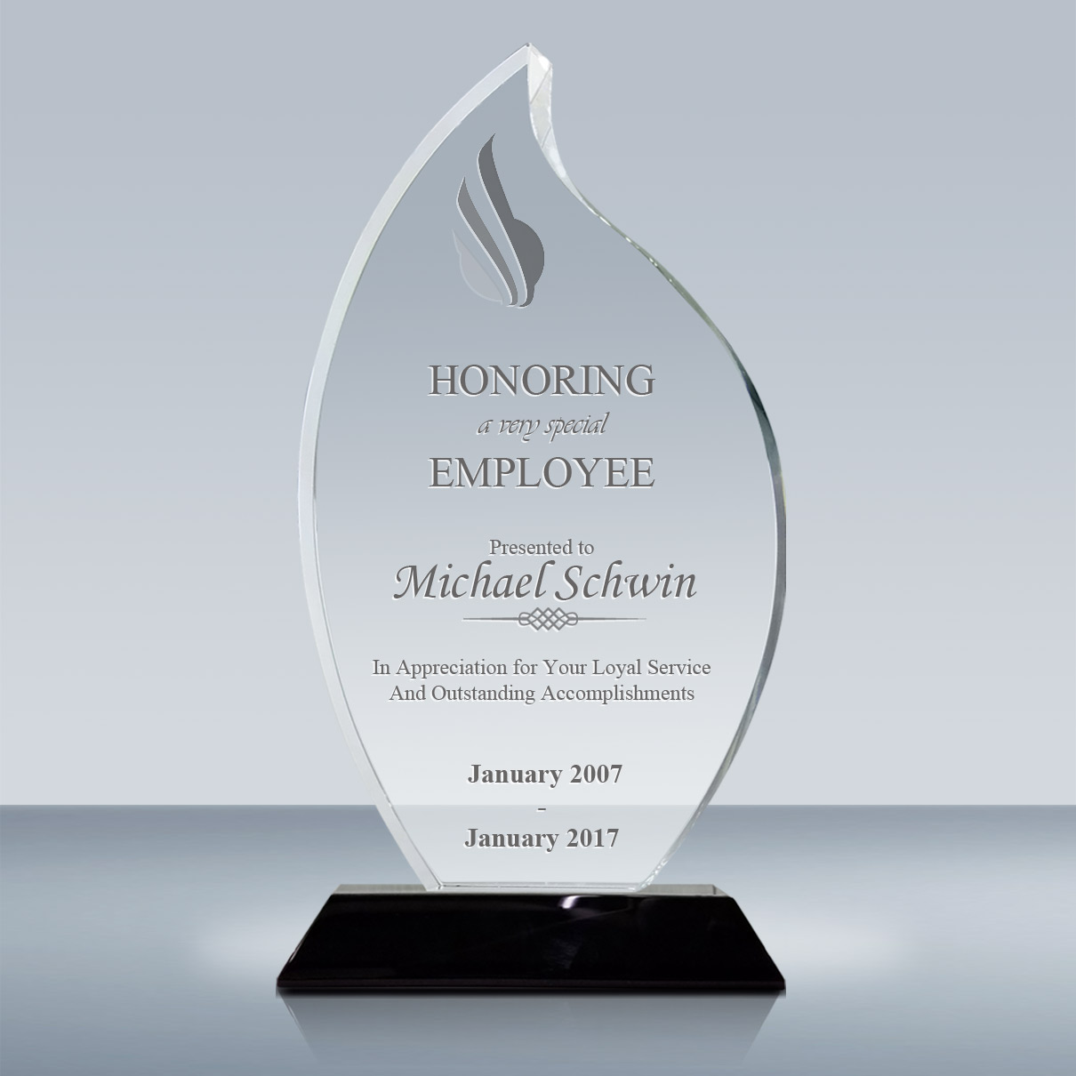 Years Of Service Award Plaque Crystal Flame Award 008 Goodcount 