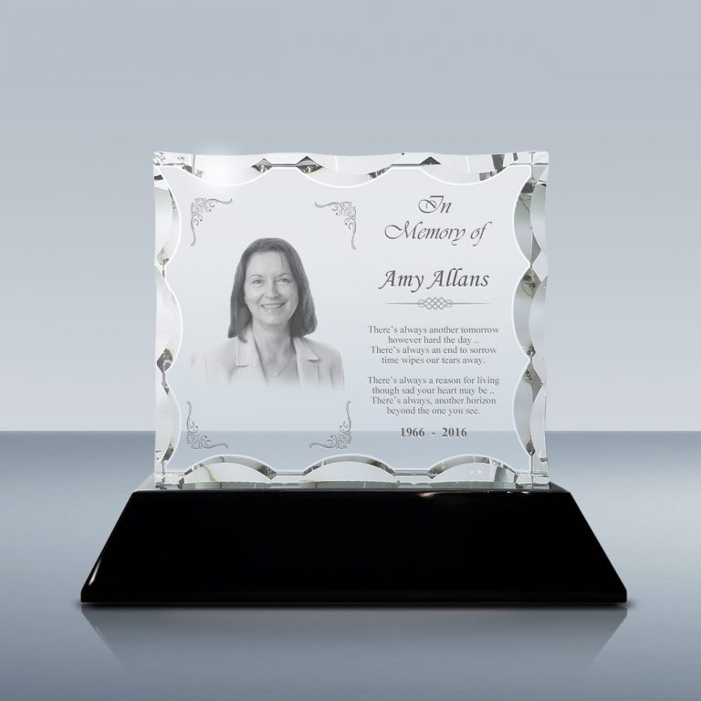 Rectangular Etched Picture In Crystal Memorial Plaque 018 Goodcount 3d Crystal Etching T